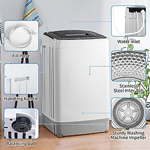 Winado Full Automatic Washing Machine, 17.6Lbs Top Load Portable Washer with Drain Pump, 10 Wash Programs 8 Water 2 in 1 Washer and Dryer for Apartments, RV, Camping