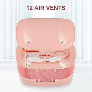 MURRI&MURRDI Retainer Case,Denture Case,Denture Bath Box with Strainer Basket,Cute Denture Holder Storage Soak Container for Travel Cleaning, Mouth Guard Case, Braces cleaner Cup (H Pink)