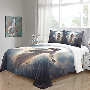 ERGTT Jesus Quilt Cover 3D Printed Beautiful Angel for Boys Girls Comforter Covers Duvet Cover with Pillow Cases with Zipper Closure Bedding Set Soft Microfiber 3 Pieces Full（203x228cm）, Style-2