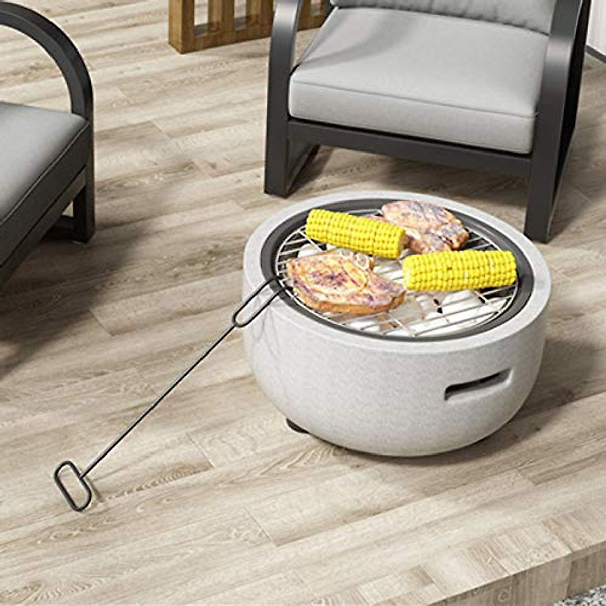 Wyxy Brazier for Garden and Patio, Barbecue Camping Bowl Barbecue with Poker, Barbecue Rack, Mesh Cover, Grate with Mesh Cover 45 35cm