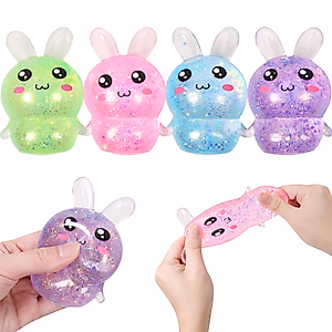 Easter Basket Stuffers,Easter Basket Essentials,4pcs Squishy Easter Bunny Stress Balls for Adults,Kids,Easter Toys Stress Relief Fidget Balls,Easter Party Favors for Kids,Easter Basket Ideas Gifts