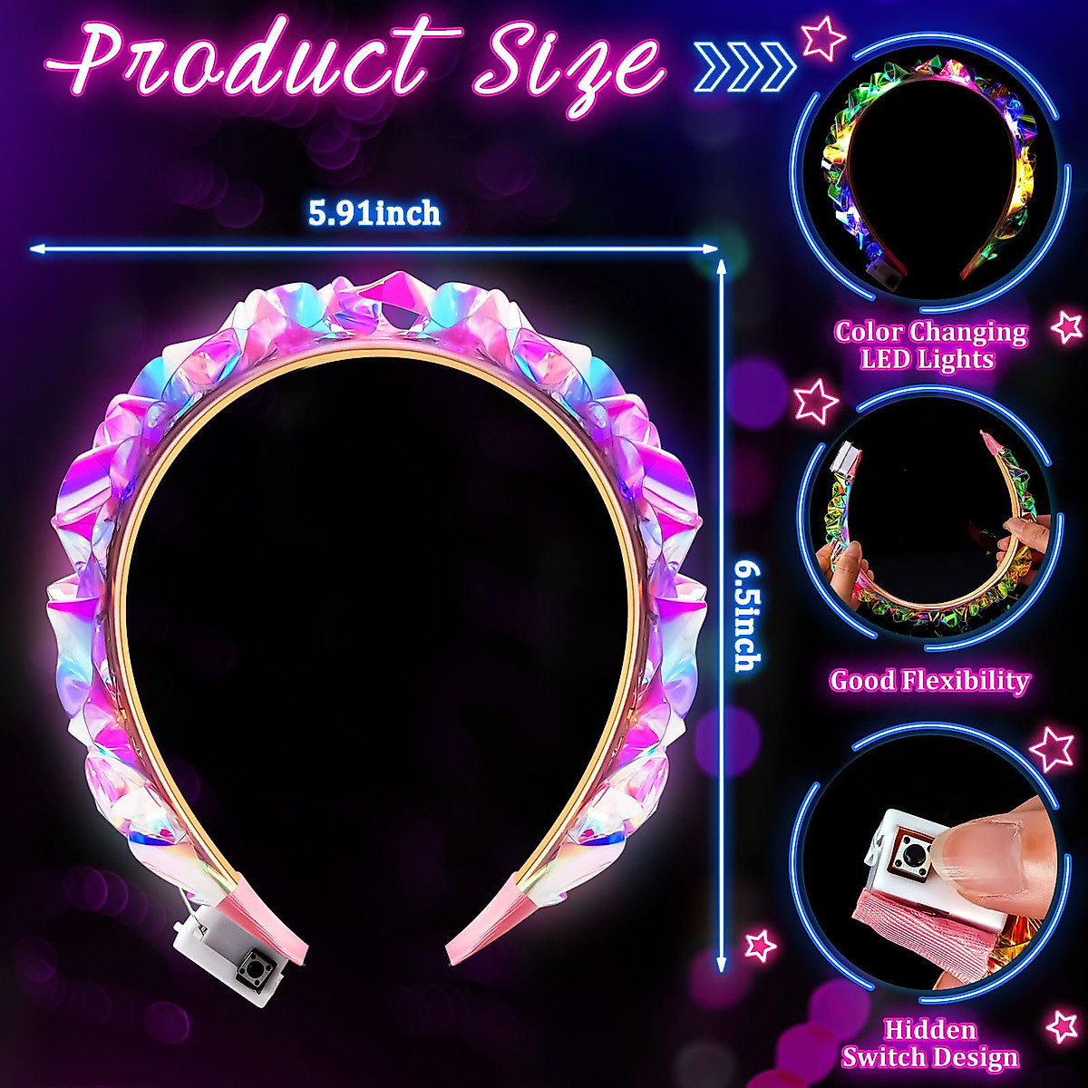 Tigeen Light up Headband Led Headband Led Face Jewelry Glow Headband Led Crown Light up Hair Accessories for Girls Women Valentine's Day Party Favors(8 Pcs)