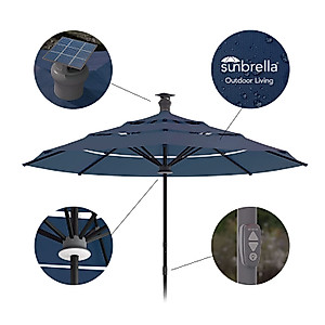 Above Height Automatic 9' Sunbrella Heavy Duty Patio Umbrella with Remote Button Controls, Wind Sensor, and Three Tiered Vents - Outdoor Umbrella Patio for Backyard (Spectrum Indigo)