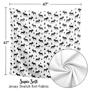 Sweet Jojo Designs Woodland Moose Baby Boy Swaddle Blanket Jersey Stretch Knit for Newborn or Infant Receiving Security - Black and White Forest Animal Rustic Patch