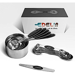 EDELIN Measuring Cups and Magnetic Measuring Spoons Set, Stainless Steel 5 Cups and 7 Spoons and 1 Levele (13set)