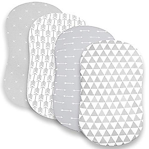 Bassinet Bed Sheets – Premium Bassinet Fitted Sheet for Halo, Mika Micky, Maxi COSI & Others - 4 Pack 100% Jersey Knit - Bassinet Bedding for Standard Size Oval or Halo Bassinet Pads for Boys & Girls