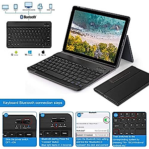2023 Newest Tablet with Keyboard 10 Inch, Android Tablet Newest Octa-core Processor, 64GB ROM + 4GB RAM Storage, 256GB Expandable, 2 in 1 Tablet with 2 Sim Slot+WiFi, GPS, 1920x1200 HD Display -Black