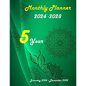 2024-2028 Five years monthly planner: Green Mandala Cover : Beautiful and Large Calendar Agenda, Schedule organizer Jan 2024-Dec 2028 (60 Months)