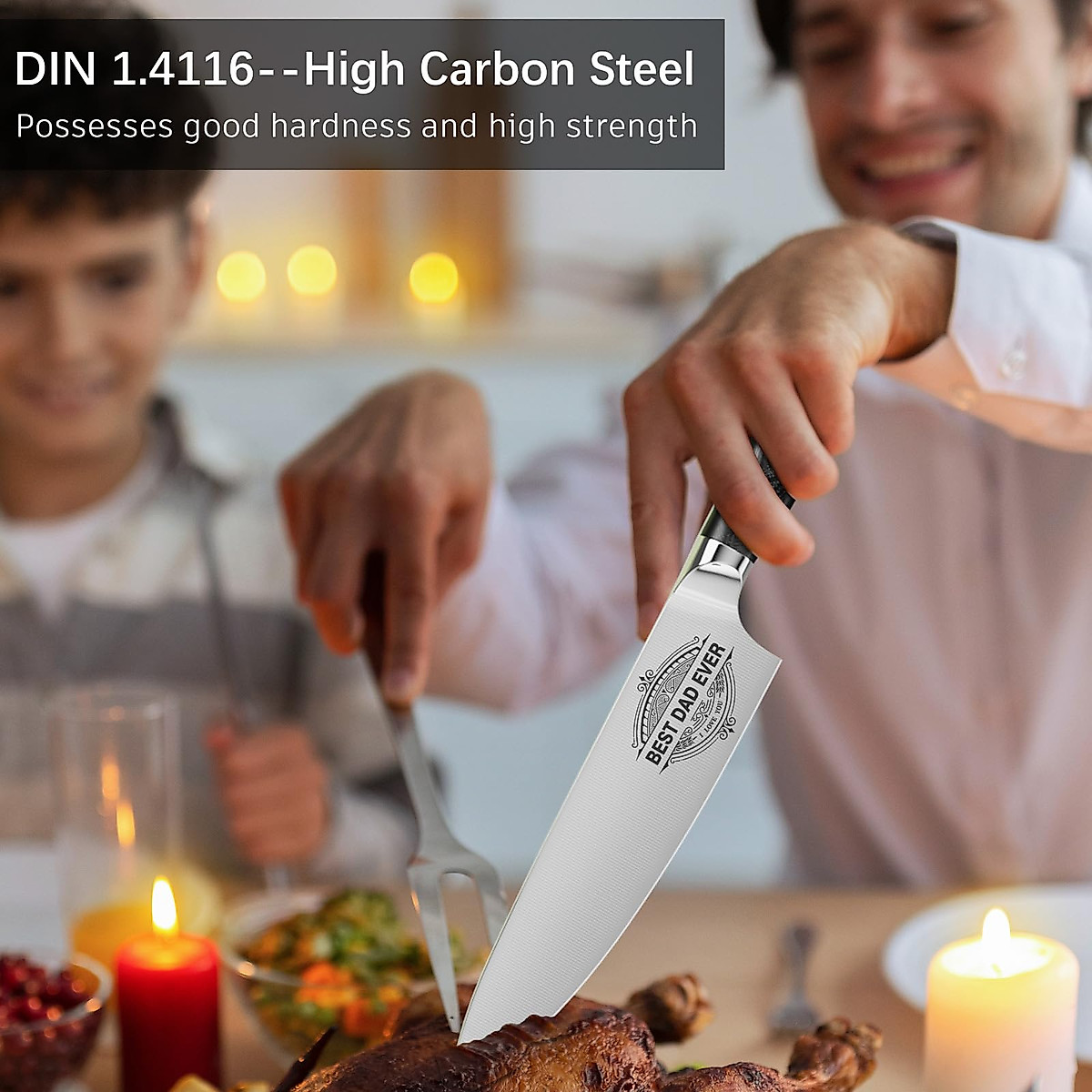 Fathers Day Dad Gifts from Daughter Son,Chef Knife "BEST DAD EVER",Birthday Christmas Gifts for Dad ,8 Inch High Carbon Stainless Steel Sharp Professional Chef's Knife with G10 Handle and Gift Box