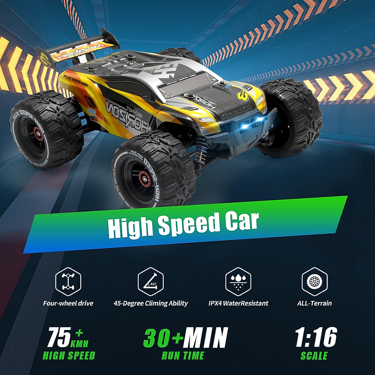 4DRC H3 RC Car,50+kmh High Speed Monster Truck,Racing Hobby Car for Adults, 4WD All Terrain Off-Road Remote Control Car, 2.4Ghz RC Crawler,2 Battery 40+ Min Play Gift for Boy Kids Adults