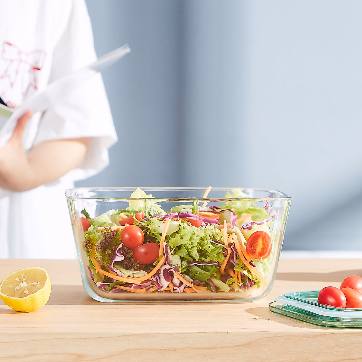 Opexscal 12 Cups/ 100 oz Large Glass Food Storage Baking Container with Lid - For Baking, Roasting, Storing Food, Vegetables, Fruits