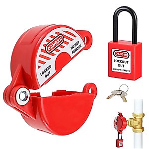 smseace 1Set Gate Valve Lockout with Safety Padlock Suited for 1 to2-1/2 Valve Handles Water Valve Lockout Device Gas Valve Lockout Hose Bib Lock for Outdoor Faucet Knob，Water Spigot，Hose Lock