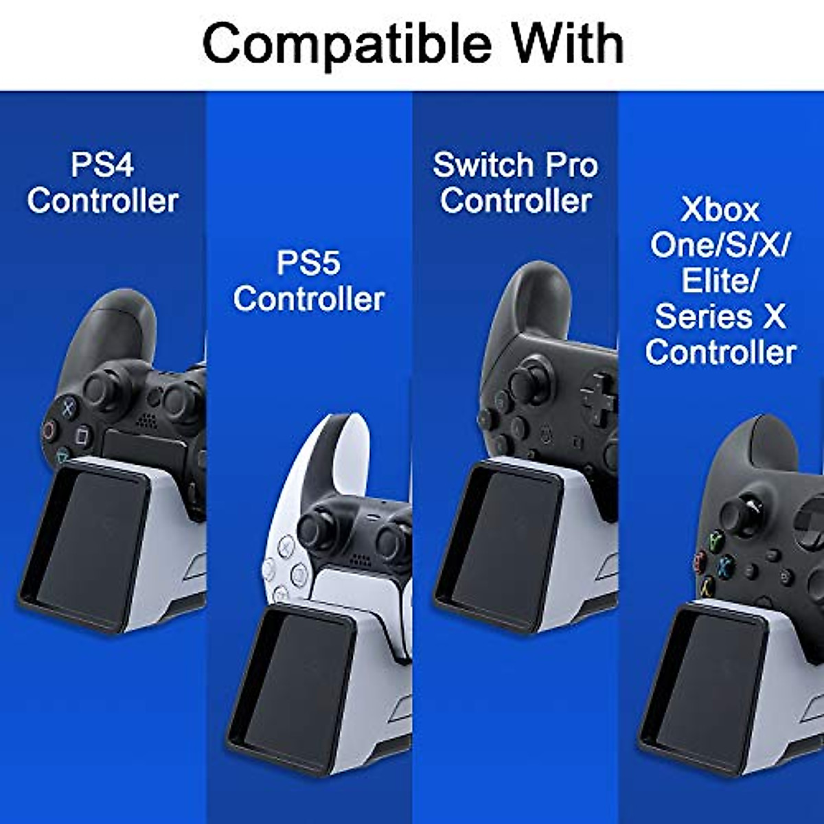 Mcbazel Dual Charging Station with Headset Holder for PS5, Fast Charging Dock with LED Indicator for PS5/ PS4/ Switch Pro/Xbox One/Xbox One Slim/Xbox Elite/Xbox Series X&S Controllers