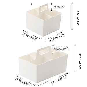 HUIFACAI Square Rectangular Stackable Desktop Storage Organizer Divided Basket Bin 4 Compartments 5 Compartments Adjustable Partition Storage Box With Handle, White, 5 points
