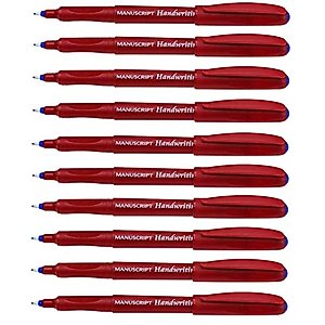Manuscript Blue Handwriting Pens Ergonomic Washable Ink - Pack 10