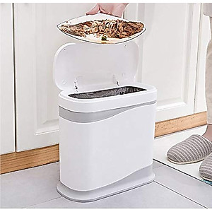 Cq acrylic Dual 12 Liter Bathroom Trash Can with Lid,Slim Bathroom Garbage Can,3.3 Gallon Garbage Container Bin for Home Kitchen and Office,White