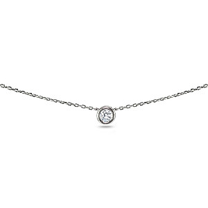 Lovve Sterling Silver Round 4mm Bezel-Set Cubic Zirconia Solitaire Tiny Short Thin Choker Necklace for Women w/Extender