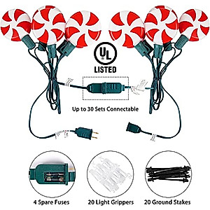 Christmas Lollipop Pathway Lights Outdoor, 7.2ft Plug in Peppermint Walkway String Lights for Christmas Decoration, Garden, Yard, Hangable, Waterproof, Connectable, Warm White (2 PC)