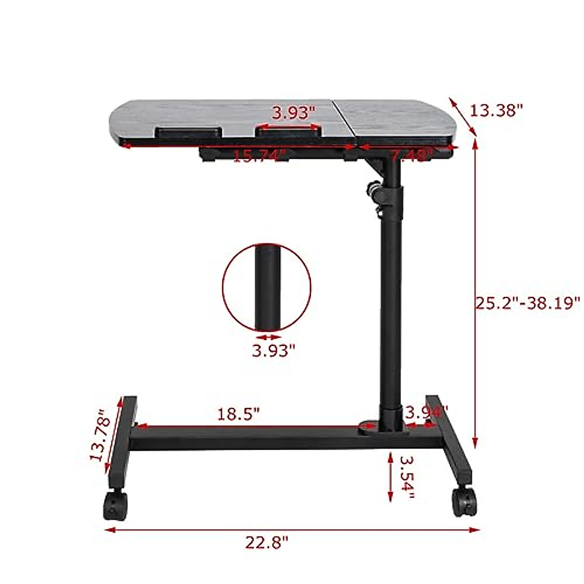 Rouli Elevating Computer Table, Mobile Laptop Table Trolley, Adjustable Mobile Edge Table, Black (Black)