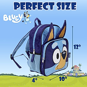 BLUEY Backpack for Girls & Boys for Kindergarten & Elementary School, 12 Inch, Plush with 3D Ears & Appliques, Adjustable Straps & Padded Back, Lightweight Travel Bag for Kids