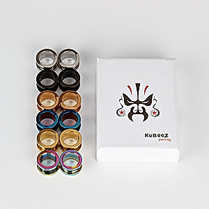 KUBOOZ 12pcs Set Colorful Stainless Steel Screwed Ear Plugs Tunnels Gauges Stretcher Piercings 00g