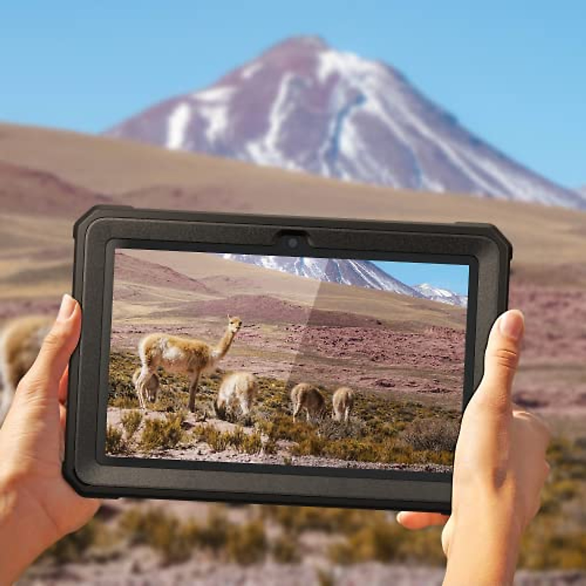 All-New Kindle Fire 7 Tablet Case (12th Gen, 2022 Release) - DJ&RPPQ Lightweight Armor Series Full Body Rugged Hands-Free Viewing Stand with Screen Protector for Amazon Fire 7 Kids Tablet - Black