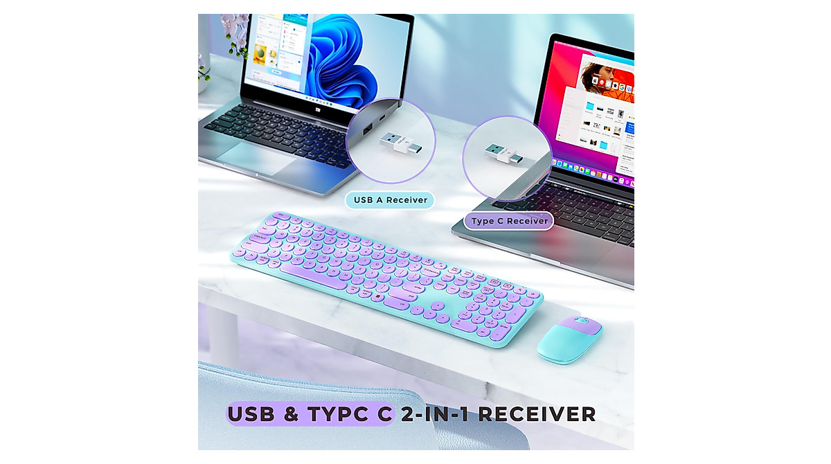 Cute Purple Wireless Keyboard & Mouse for Mac & Windows