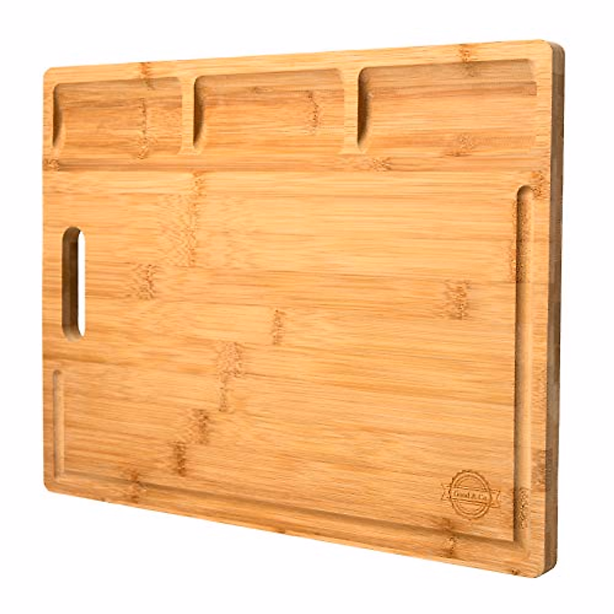 Large Organic Bamboo Cutting Board - Wooden Charcuterie Cheese Serving Platter For Kitchen - With Deep Drip Edge & Garnish Bowls - Boards Are BPA Free,16x12” - Unique Housewarming Gift Idea - Good&Co.