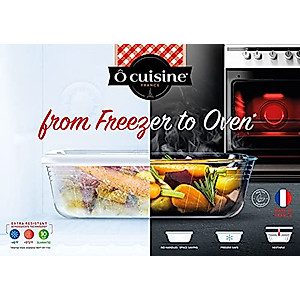 Ôcuisine 334S114 tempered borosilicate glass food storage rectangular, meal prep containers, oven cooking (without lids), BPA FREE, Made in france, Set of 4