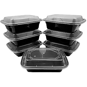 PACTOGO 12 oz. Rectangular Microwaveable Black Plastic Disposable Food Storage Container with Lids - BPA Free (Pack of 25 Sets)