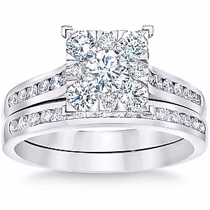 1 3/4 Ct Diamond Princess Cut Framed Engagement Wedding Ring Set 10k White Gold - Size 5