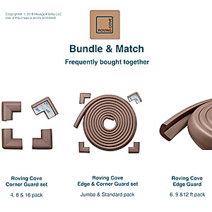 Roving Cove Edge Corner Protector Baby Proofing (Large 15ft Edge 4 Corners) - Hefty-Fit Heavy-Duty, Soft NBR Rubber Foam, Furniture Fireplace Safety Bumper Guard, 3M Adhesive, Coffee Brown