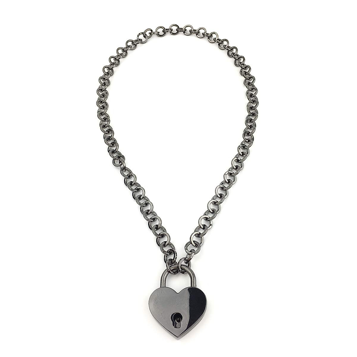 Succuba Padlock Necklace Chain Collar Choker with Two Keys and Box for Women and Men (B, 16)