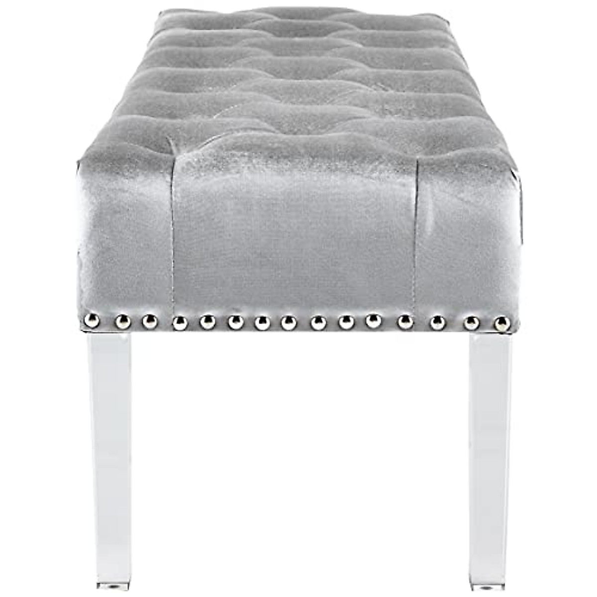 Roundhill Furniture Valley Button Tufted Velvet Upholstered Bench with Acrylic Leg, Grey