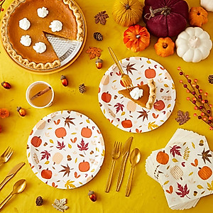 Juvale Autumn Paper Plates and Napkins, Cups, Cutlery for Thanksgiving, Fall Party Supplies (Serves 24, 144 Pieces)