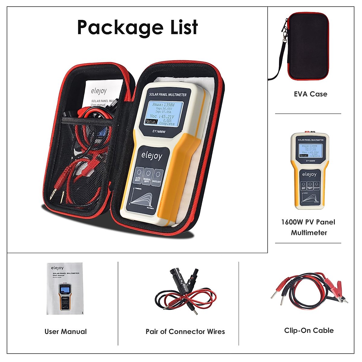 Solar Panel Tester, 1600W Photovoltaic Panel Multimeter Manual/Auto MPPT Tester with Backlight, Solar Panel Powered, LCD Multimeter for Measuring The MAX Power of Photovoltaic Panels, Voltage Tester