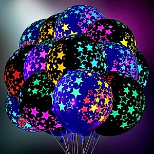 Chivao 50 Pieces Neon Glow Balloons Neon Stars Glow in Blacklight Black Light Fluorescent Mini Stars Party Balloons Neon Latex Balloons for Birthday Wedding Arch Party Decoration (Black, Clear)