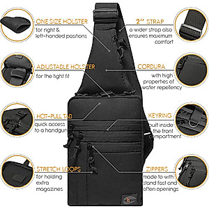 TECEUM Tactical Compact Sling Bag – CCW for Everyday – For R&L Hand – Shoulder Crossbody Bag for Concealed Carry of Handgun – Pack (Black)
