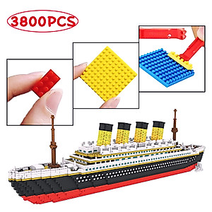 3800+ PCS Micro Blocks Titanic Model Building Set, Mini Building Bricks Titanic Toy Ship Block, 3D Puzzle Sets DIY Educational Toys Gift for Adults and Kids Age 8+