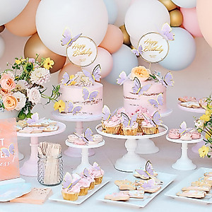 13 Pieces Butterfly Cake Toppers With Happy Birthday Cake Toppers 3D Pink Gold Butterfly Cake Decorations for Girls Women's Birthday Party Wedding Cake Decor Baby Shower (Purple)