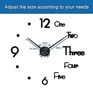 Large 3D DIY Wall Clock Frameless Modern Mirror Surface Wall Clock Decor for Living Room Bedroom Home Outdoor Office School Decorations Black