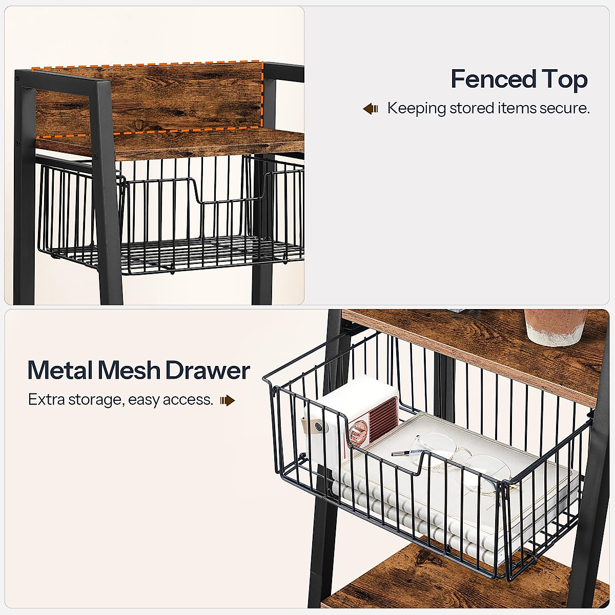 HOOBRO 3-Tier Ladder Shelf, Floor Standing Bookshelf, Storage Shelf with Drawer, Bookcase, Corner Bookshelf, Space Saver, for Bathroom, Living Room, Study, Office, Rustic Brown and Black BF09CJ01