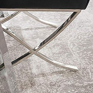 Christopher Knight Home Milania Modern Button Tufted Leather Dining Chairs, 2-Pcs Set, Black / Silver