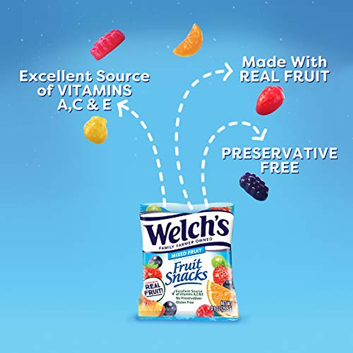 Welch's Fruit Snacks, Mixed Fruit & Superfruit Bulk Variety Pack, Gluten Free, 0.8 oz Individual Single Serve Bags (Pack of 60)