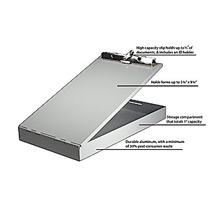 Saunders Silver Memo Size Aluminum Redi Rite Storage Clipboard with 1 Inch Storage Compartment and Self Locking Latch - Form Holder Perfect for Contractors, Truckers, and Office Use