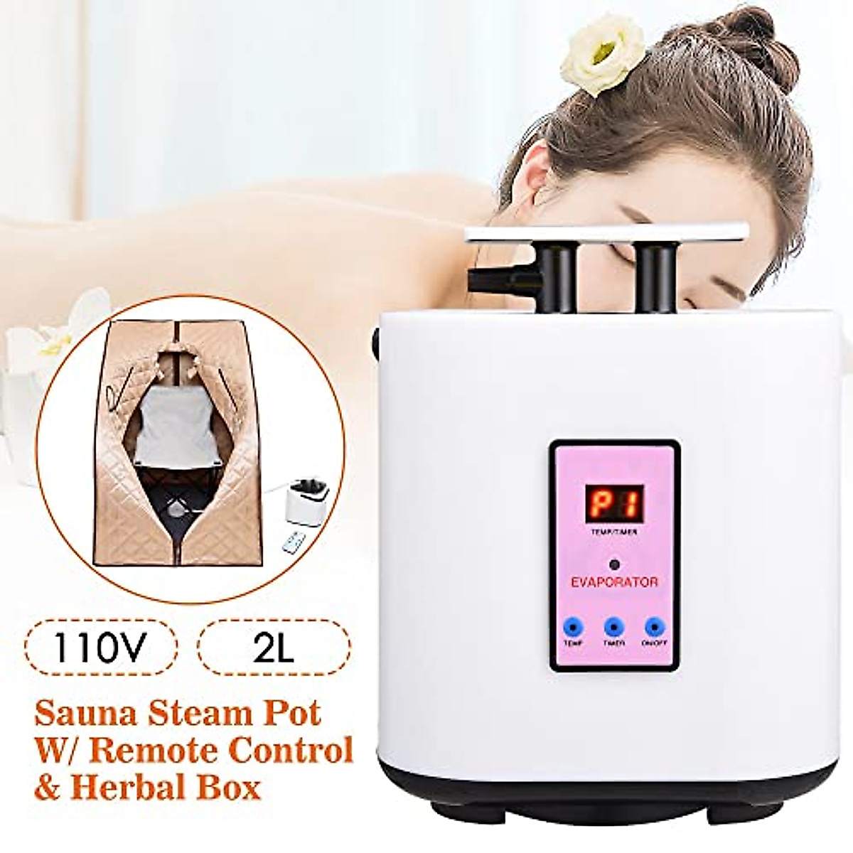 AW 2L Sauna Steamer Machine Stainless Steel Pot Steam Generator for Portable Sauna Tent with Remote Home Spa 110V