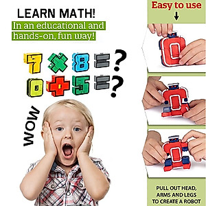 Liberty Imports 15 PCS Number Robots Transforming Toys Set - Math Counting Numerical Transform Robot Figures, Educational STEM Learning Bots for Kids