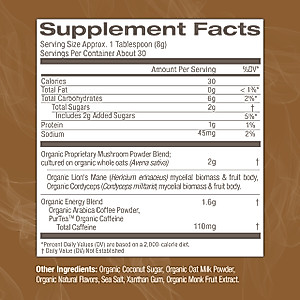 Om Mushroom Superfood Coffee Latte Blend Mushroom Powder, 8.47 Ounce Canister, 30 Servings, Lion's Mane, Cordyceps, Reishi, Chaga, Energy & Mental Clarity Support Supplement