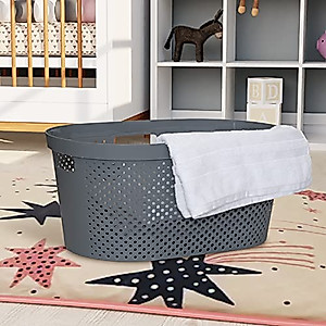 Clorox Laundry Basket Plastic - Portable Clothes Hamper with Handles - Short Storage Bin for Bedroom and Baby Nursery, 1 Bushel, Grey
