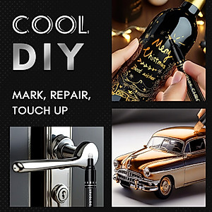 SRUOLOC 3Pcs Liquid Gold Paint Markers, Oil-based Permanent Chrome Maker, Gloss Mirror Marker Repairing, Reflective Metallic Pen Markers for Touch Up Model Painting DIY Art Projects, Gold